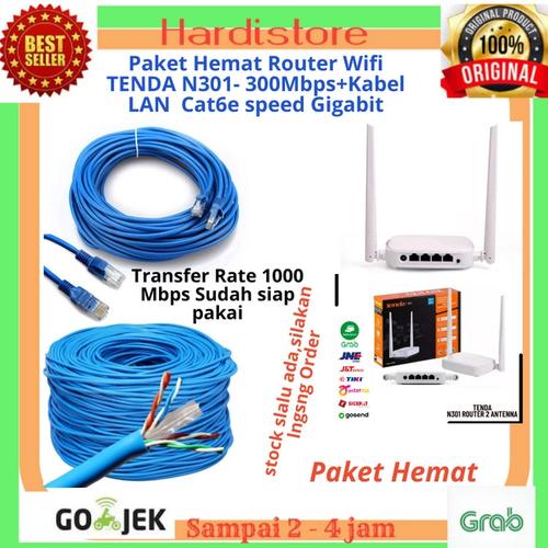 Jual Kabel Wifi UTP Cat6e Gigabit+Router Tenda N301 300Mbps Paket Hemat ...