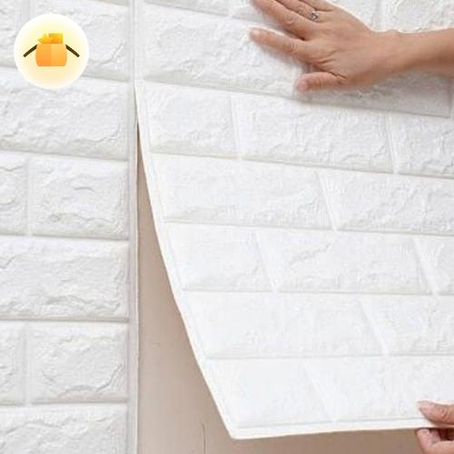 Promo Wallpaper dinding 3D bata putih 70 x 38 10 lembar - Silver, polos ...