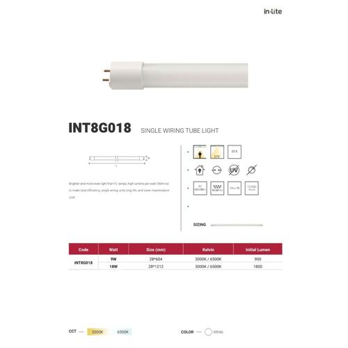 Jual INLITE TL LED Tube Light Neon T8 18W Putih INT8G018 120CM Single ...