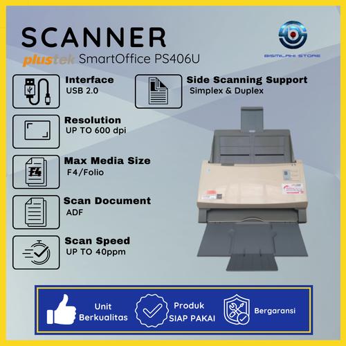 Jual Scanner F4 Plustek Smart Office PS406U Kecepatan Scan Hingga 40 ...