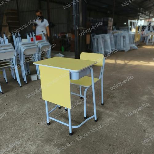 Jual Meja belajar besi kursi sekolah warna kuning meja kursi belajar sd ...
