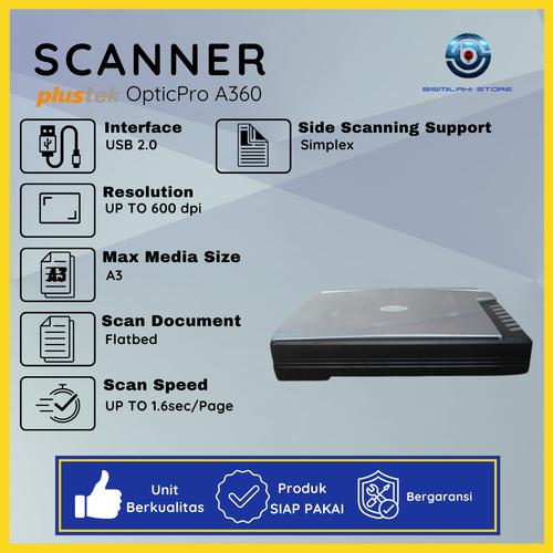 Jual Scanner A3 Plustek Opticpro A360 Speed Scan 1.6 Detik Perlembar A3 ...