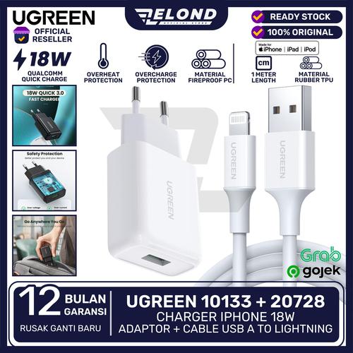 Jual UGREEN Charger iPhone 18W Adaptor + Kabel USB Type C To Lightning ...