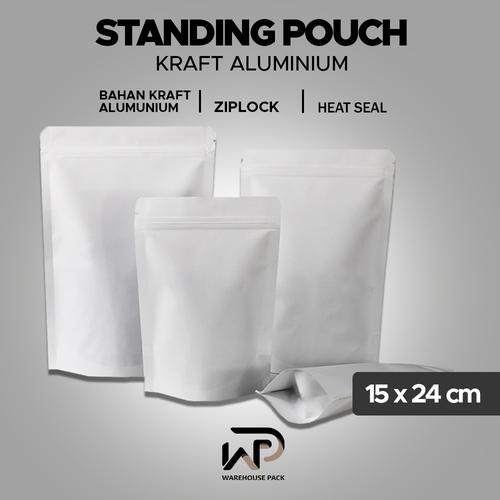 Jual ( 1 Pcs ) Standing Pouch Kraft Putih Non Window 15 x 24 Cm - Kab ...