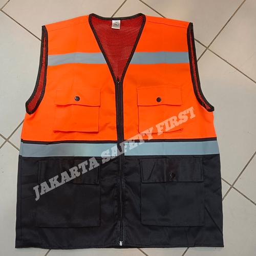 Jual Rompi Safety Kombinasi Oren Hitam / Rompi Drill Oren 4 Kantong ...