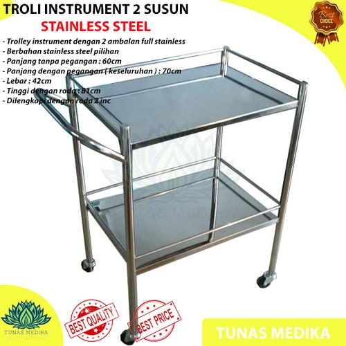 Jual Troli Instrument 2 Susun SS | Troly Instrument Stainless Steel ...