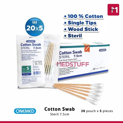 Jual Cotton Swab Steril Onemed 7.5cm Lidi Kapas Swab Applicator Onemed ...