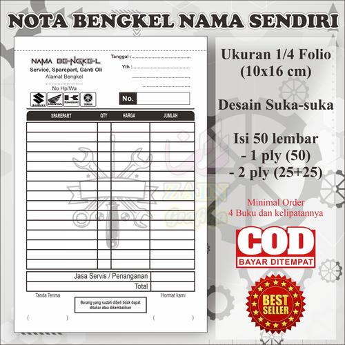 Jual Nota Bengkel Custom Nama Sendiri Ukuran 1 Per 4 Folio Zain Grafika ...