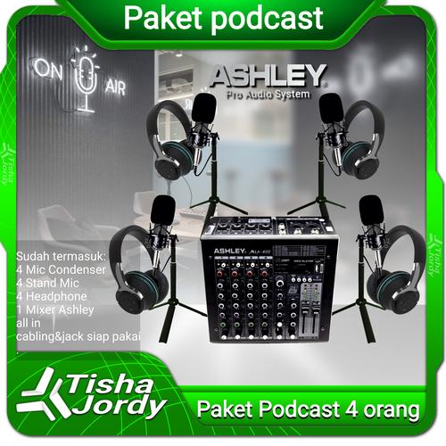 Promo Paket podcast 4 orang mic, headphone, mixer ashley, rekaman, live ...