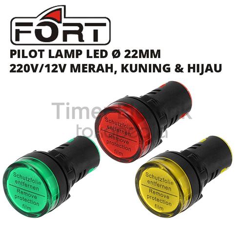 Jual Pilot Lamp LED 220V/12V diameter 22mm Merah, Kuning & Hijau ...