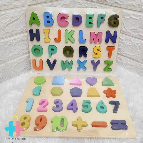 Jual Chunky Puzzle Alphabet Shape Number Mainan Puzzle Huruf Angka ...