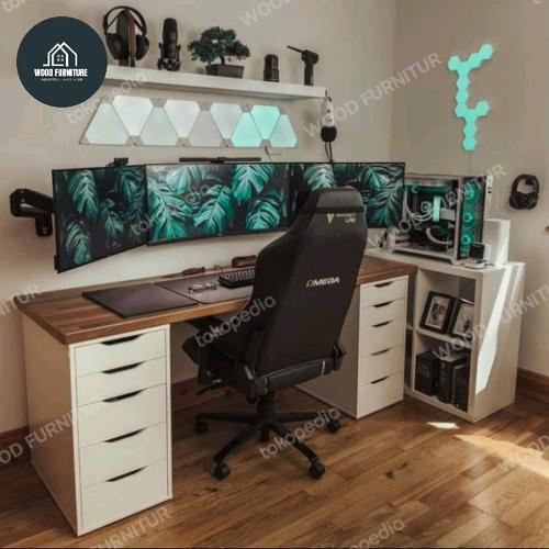 Jual Meja Computer Komputer Gaming Nakas Laci Kayu Jati Solid - natural ...