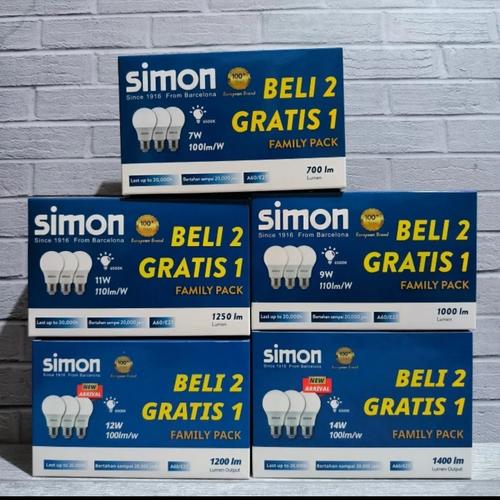 Jual SIMON LAMPU LED BULB 5W 7W 9W 11W 12W 14W PUTIH VALUE PACK 2 FREE ...