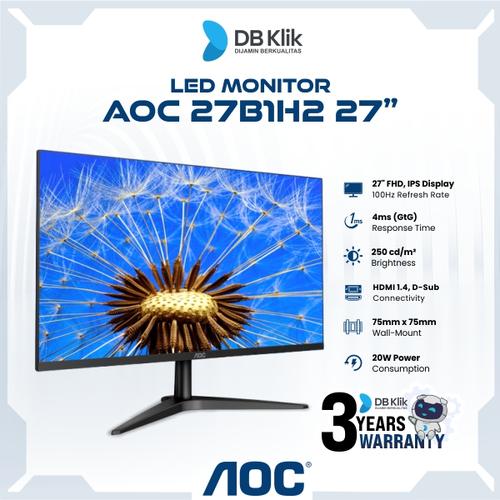 Promo LED Monitor AOC 27B1H2 27" IPS FHD 100Hz 4ms HDMI VGA Cicil 0% 3x ...