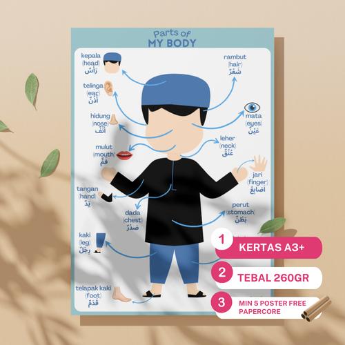 Jual Poster Edukasi Anak / Poster Tubuh Laki-Laki / Body Part Muslim ...