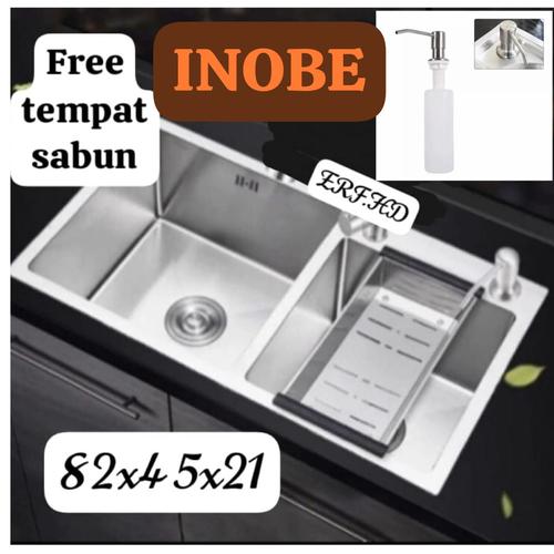 Jual KITCHEN SINK SET 2 LUBANG BOWL STAINLESS SILVER SATIN 82 x 45 ...