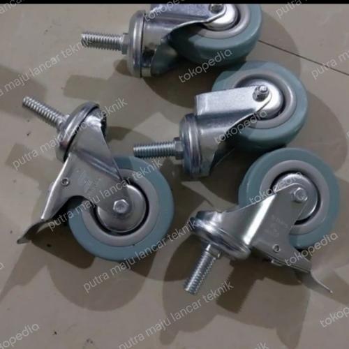 Jual Roda srew Roda karet abu 4 inch Drat M16 2 hidup rem hidup tusuk ...