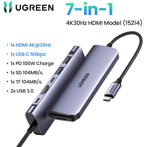 Jual Ugreen USB C HUB 7 in 1 USB 3.0 HDMI SD TF CARD 4K 30Hz 15214 - 15214 - Jakarta Pusat ...