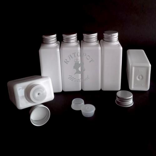 Jual Botol 100 ml pet plastik putih kotak BENO klem bolong ulir silver - Kab. Bekasi ...