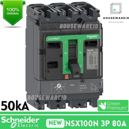 Promo MCCB Schneider 3p 80a NSX100N 3 Phase 80 Ampere 50kA C10N3TM080 ...