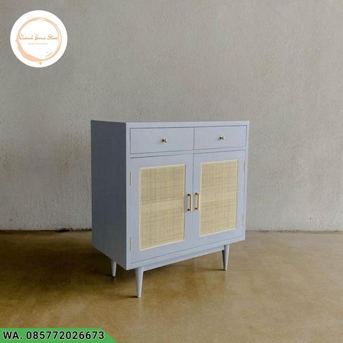 Jual meja nakas minimalis modern kombinasi rotan kayu mahoni solid ...