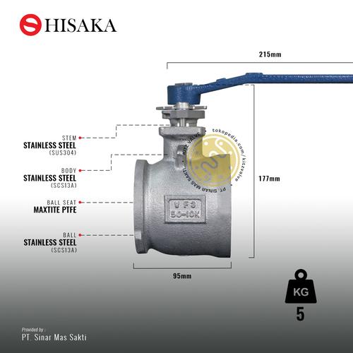 Promo Ball Valve SUS Flange-Less / Wafer , HISAKA Fig. WF3 - 2" - 50mm ...