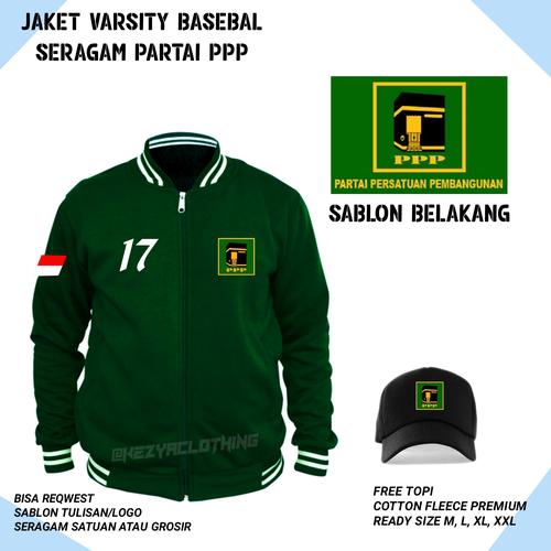 Jual JAKET BASEBAL HIJAU LOGO PPP-JAKET SERAGAM PARTAI PPP FREE TOPI ...