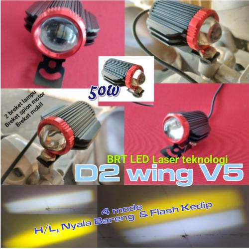 Jual LAMPU TEMBAK LED LASER D2 WING V5 SAYAP BRT 4in1 50W H/L BREKET ...