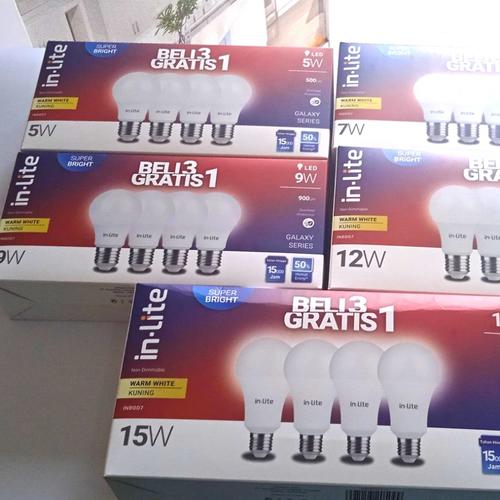 Jual Led Bulb Paket Inlite In Lite 5W 7W 9W 12W 15W Watt 3 Free 1 PUTIH ...