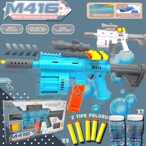 Jual Mainan Anak Tembakan M416 2 Mode Bubble Elektrik dan Soft Bullet light - Putih - Kota ...