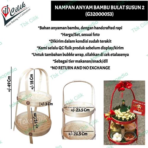 Jual nampan+tampah+anyam+bambu+susun+bulat+tier+nasi+sayur+kue+dessert ...