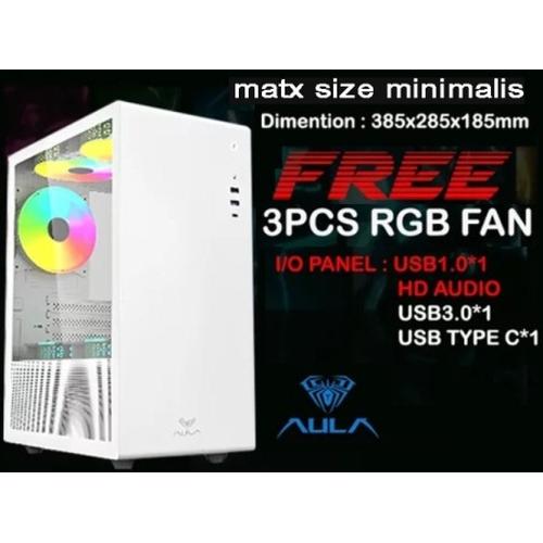 Jual Casing PC AULA Transparant With USB C Front Panel Free 3FAN 12cm ...