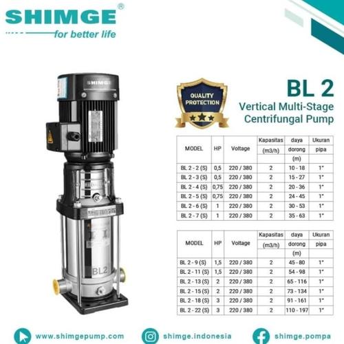 Jual POMPA AIR VERTICAL MULTISTAGE CENTRIFUGAL 1Hp 380v SHIMGE BL 2-7 ...