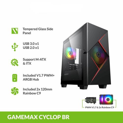 Jual Gamemax Cyclops Black Red M-ATX PC Case with ARGB fan & PWM v1.7 ...
