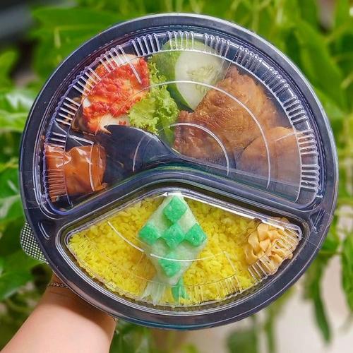 Jual mika bento bulat 2 in 1 mika sekat packaging nasi kuning diameter ...
