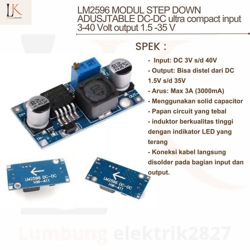 Jual LM2596 MODUL STEP DOWN ADUSJTABLE DC-DC ultra compact input 3-40 ...