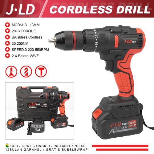 Promo JLD Mesin bor Cordless Drill 2 Baterai 88V Brushless Impact bor 3 ...