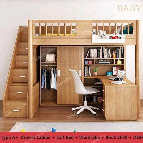 Jual tempat tidur tingkat anak 120 x200 bawah lemari sama meja belajar ...