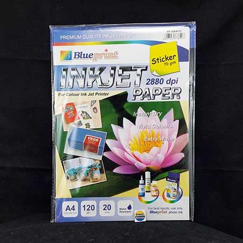 Jual Kertas Sticker Inkjet Paper A4 20PC 120μm 2880dpi Stiker BLUEPRINT ...