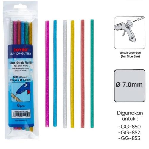 Jual ISI LEM TEMBAK GLUE STICK 7mm GSR 109 GLITTER JOYKO (1 SET 6 WARNA ...