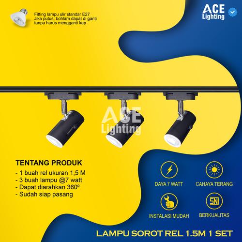 Jual Paket Lampu Sorot rell 1 set isi 3 + Rel 1.5 M LED Track Rel ...