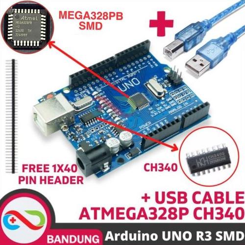 Jual ARDUINO UNO R3 SMD CH340 ATMEGA328P Plus Kabel USB & PIN Header ...