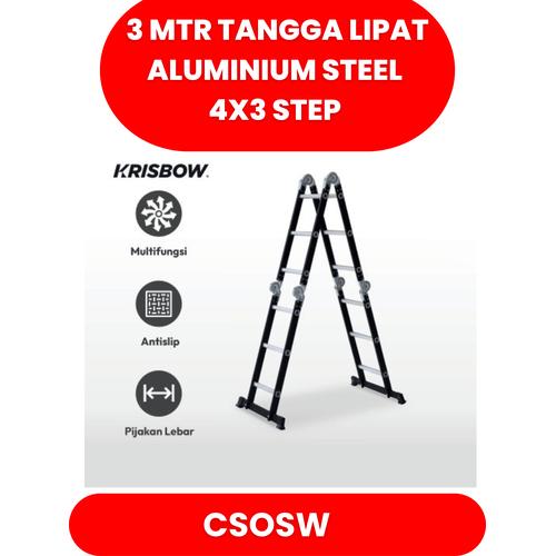 Jual Tangga Lipat 3 Meter Aluminium Steel 4x3 Step Hitam Multipurpose ...