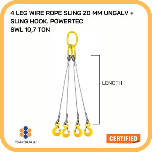 Jual 4 LEG WIRE ROPE SLING 20 MM UNGALV + SLING HOOK. SWL 10,7 TON ...