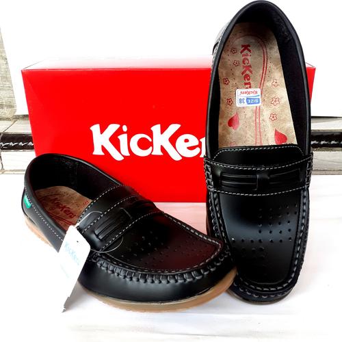 Jual sepatu kickers cewek wanita hitam shoes slip on kasual kerja guru ...