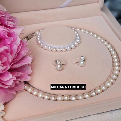 Promo Satu Set Perhiasan Mutiara Air Tawar Kalung Gelang Giwang Mutiara ...