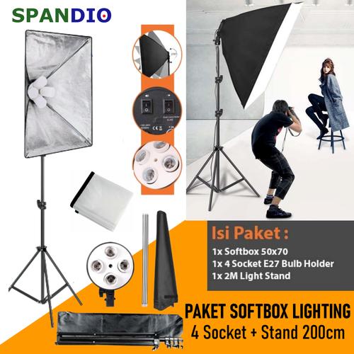 Jual Paket Studio Foto Light Stand 2M + Softbox + Lampu 45W - Lampu 45w ...