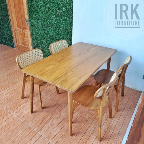 Jual set meja makan kayu jati dengan 4 kursi kombinasi rotan - 80x80, 4 kursi - Kab. Jepara ...