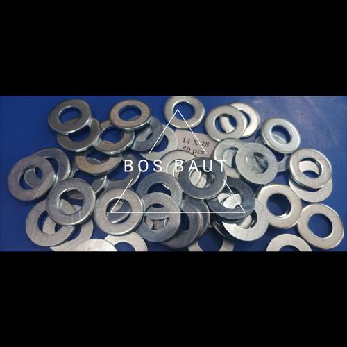 Jual Ring Plat / Flat Washer Besi M14x28x2.5 Putih - Ring Plat M14 ...