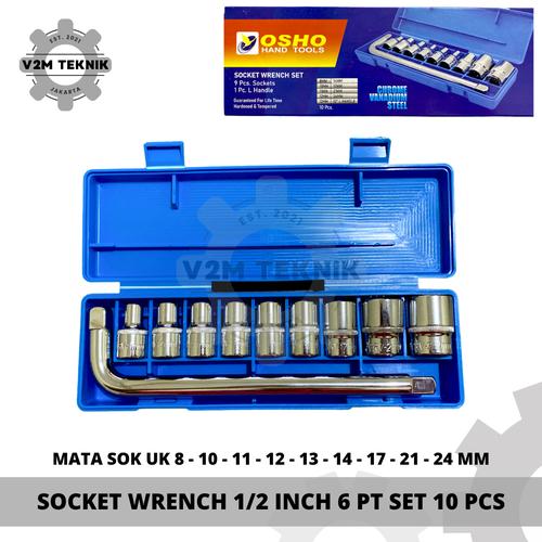 Promo OSHO Socket Wrench Set 10 Pcs / Kunci Sok 1/2" 6PT Mata Shock 1/2 Inch - OSHO+19MM+22MM ...